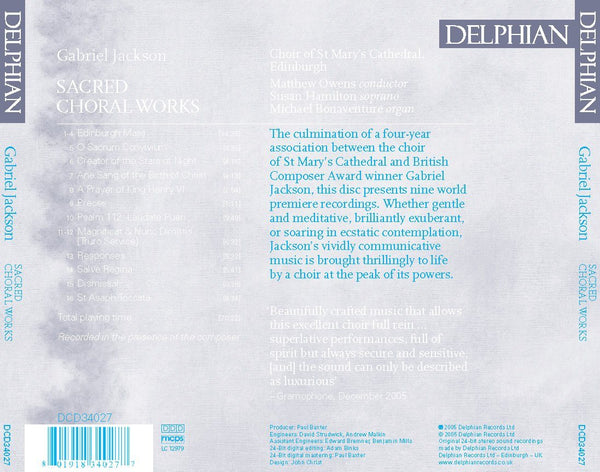Gabriel Jackson: Sacred Choral Works - Delphian Records