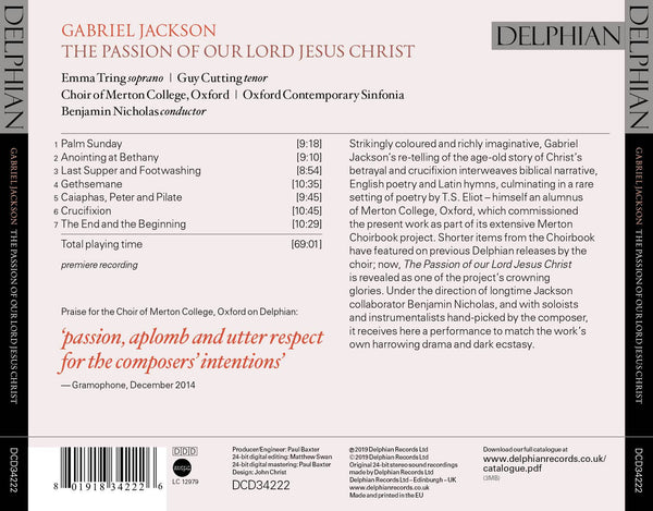Gabriel Jackson Passion - Delphian Records