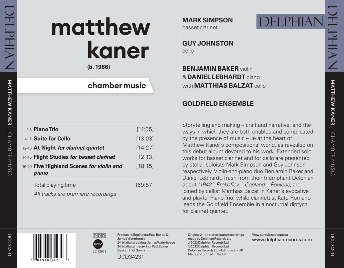 Matthew Kaner: Chamber Music - Delphian Records