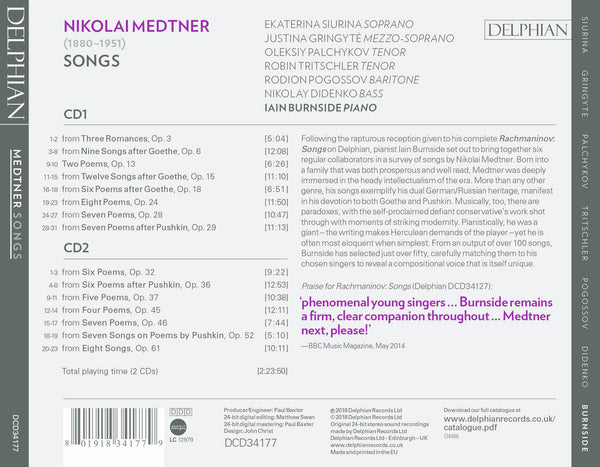 Medtner: Songs (2CDs) - Delphian Records